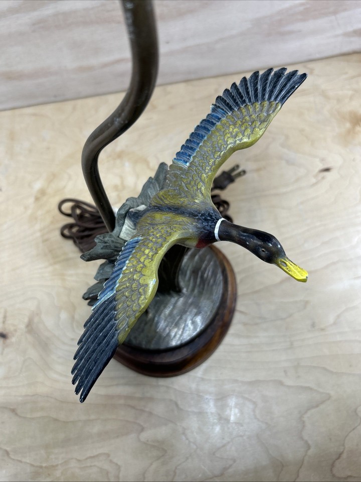 VTG Mallard Duck Cocktail Desk Lamp Hand Painted Bronze Lamp 22 1/2" No ...