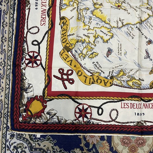 Vintage Les Deuxancres 1889 Scarf Pattern Print Map Multicolor Silk ...