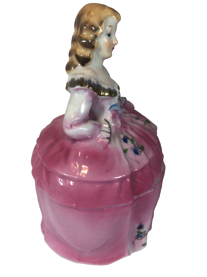VINTAGE POWDER JAR VICTORIAN LADY HALF DOLL ART DECO GIRL PORCELAIN ...