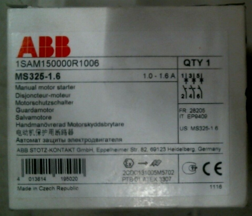 ABB MS325-1.6 MANUAL MOTOR STARTER 1.0-1.6A -FREE SHIPPING | eBay