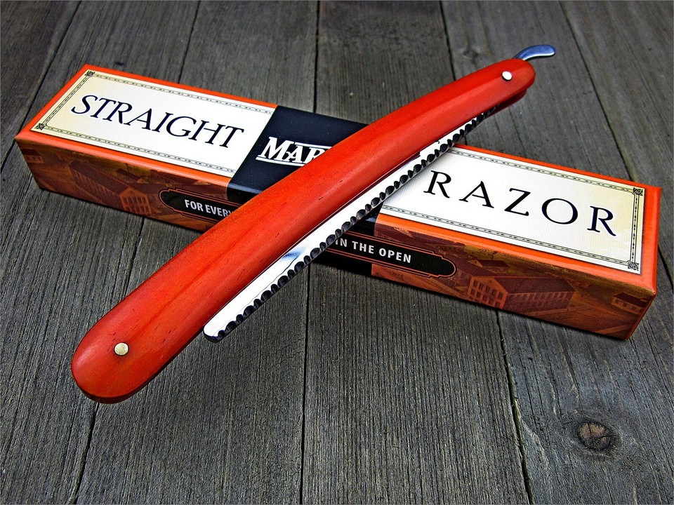 Marbles Straight Razor Blade Orange Bone Handle Folding Shaving Pocket ...