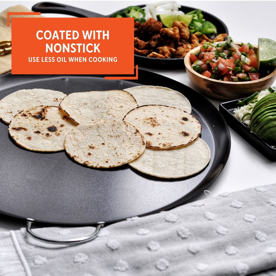 Imusa Round 9" Carbon Steel Comal with Metal Handles, Black | eBay