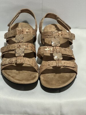 Vionic Amber Women's 8 Tan Cork Beige Flat Ankle Strap Sandals Summer ...