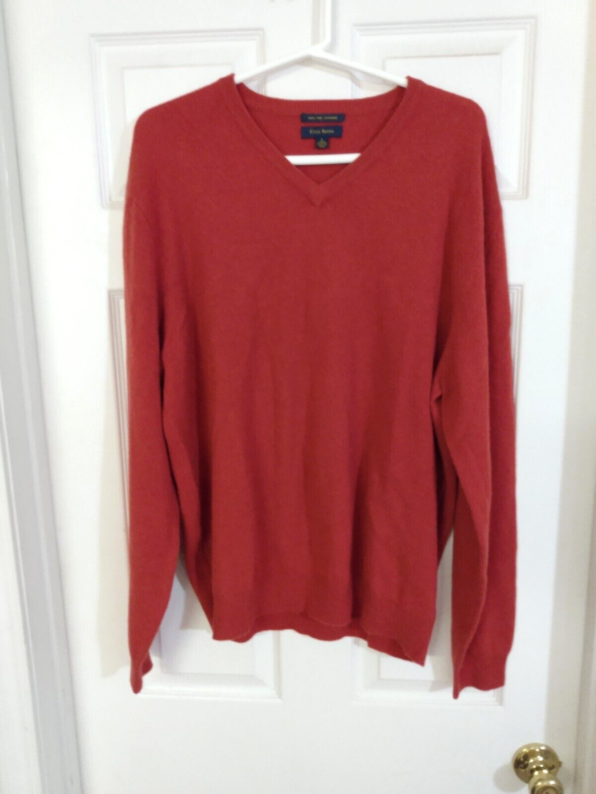 Club Room 100% Cashmere Sweater Men Sz L Crimson Red Luxury V Neck Soft ...