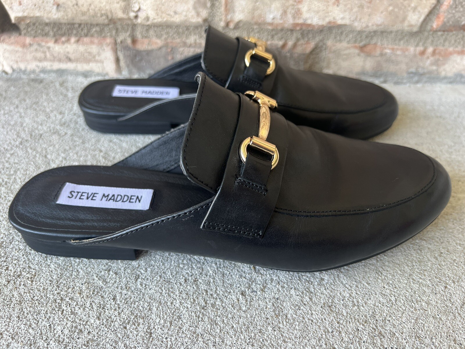 STEVE MADDEN Kandi Horsebit Black Leather Slip on Mul… - Gem