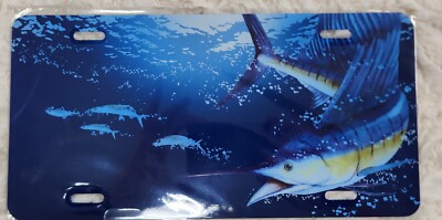 Blue Marlin w/ food License Plate New Car Tag Metal Aluminum, USA | eBay