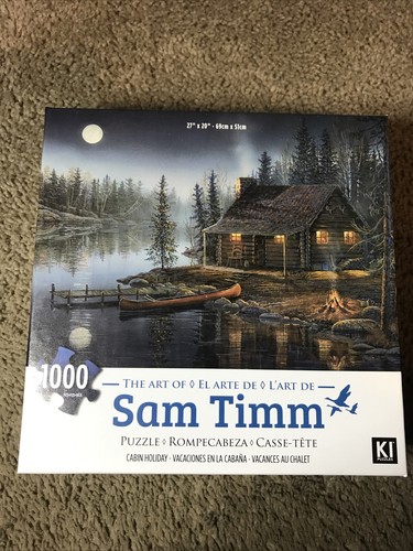 NEW Sam Timm 1000 Pc Puzzle, Cabin Holiday, Canoe, Lake, Moonlight ...