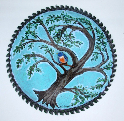 14" Hand Painted Folk Art Saw Blade Signed S. Malin South Carolina Bird ...