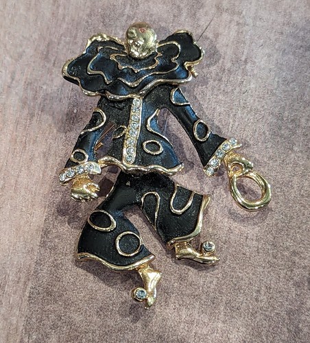Black Gold Clown Jester Harlequin Brooch Pin Articulated Moving Legs | eBay