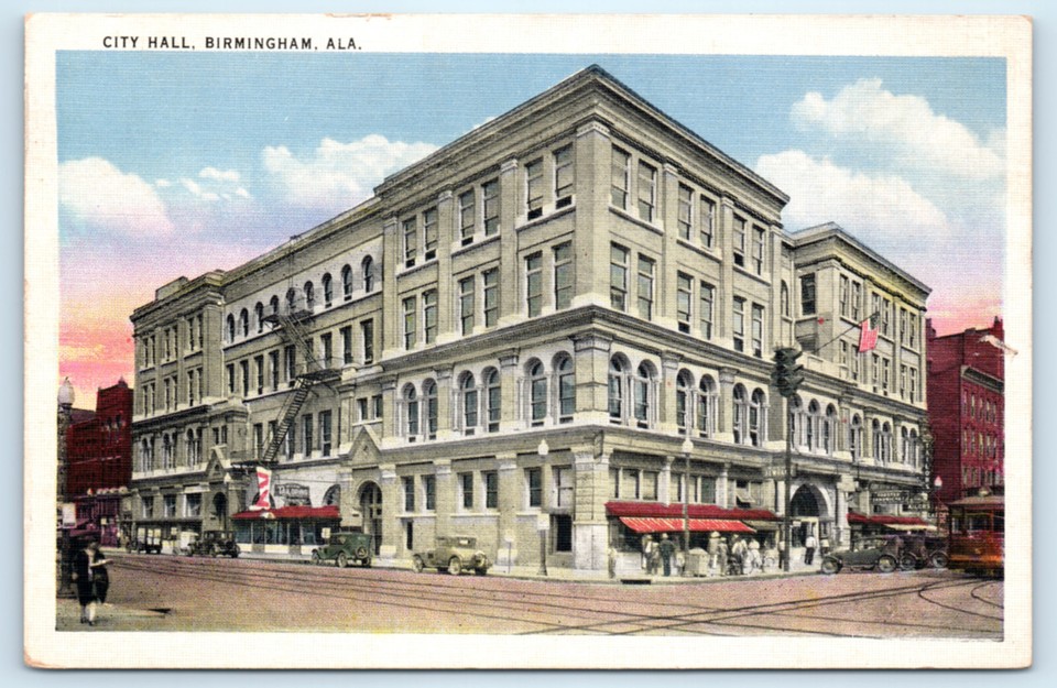 Birmingham AL Alabama City Hall Automobile Street Car Trolley Postcard ...