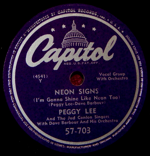 Peggy Lee Neon Signs Through a Long and Sleepless 78 PLAY GRADED Fully ...