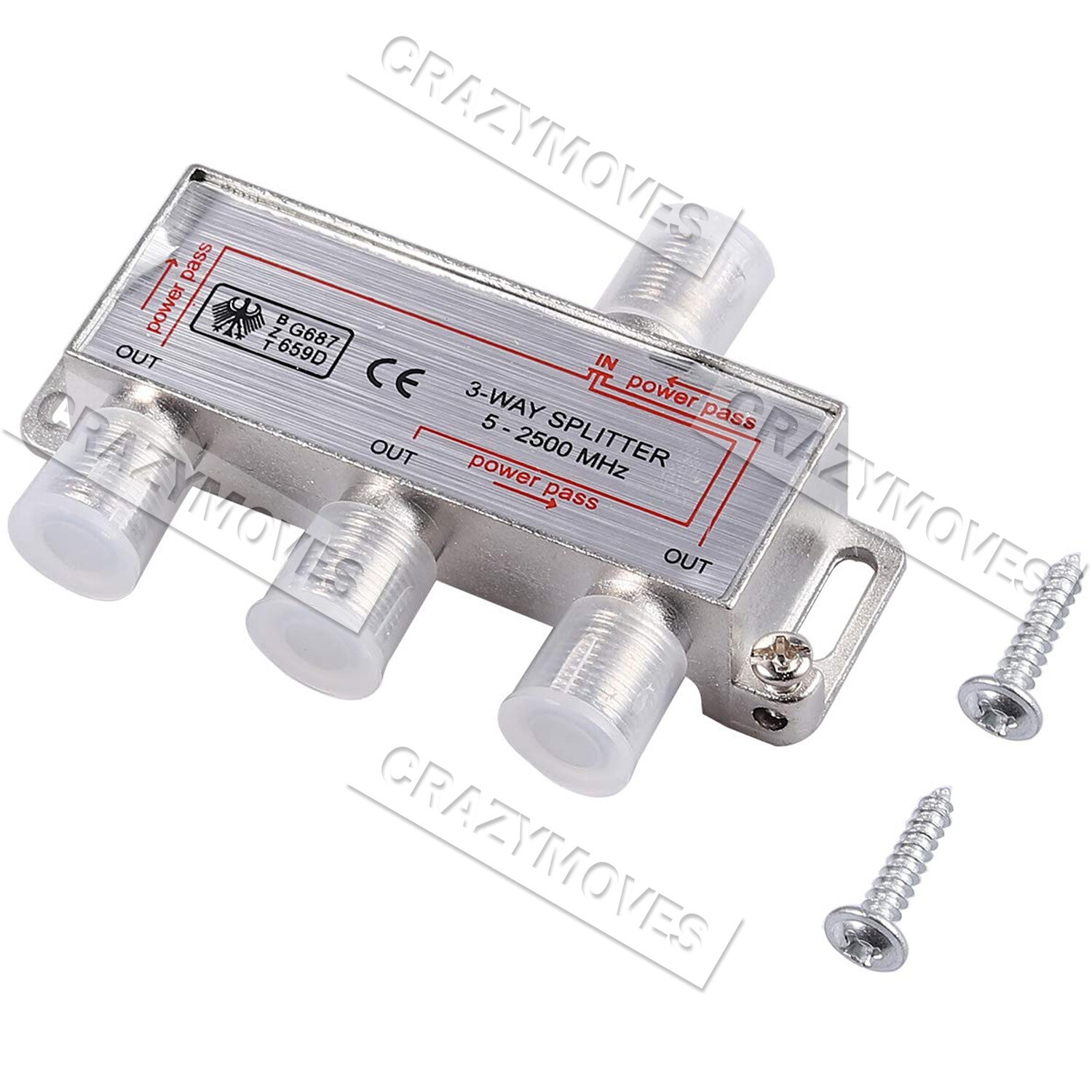 TV Antenna Splitter 3Way F-Type Aerial 5-2400MHz Power Pass Foxtel ...