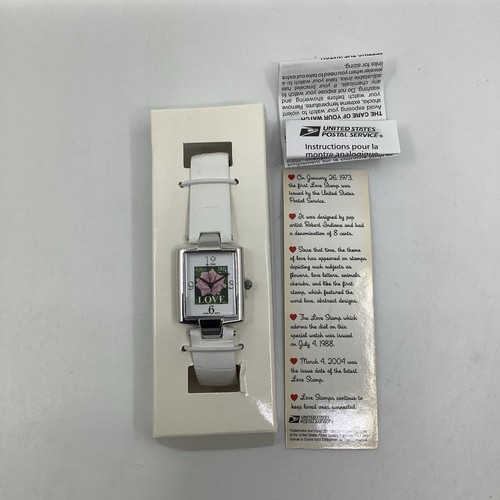 USPS Ladies Woman's "Love" Stamp Quartz Watch with White Band and Pink ...