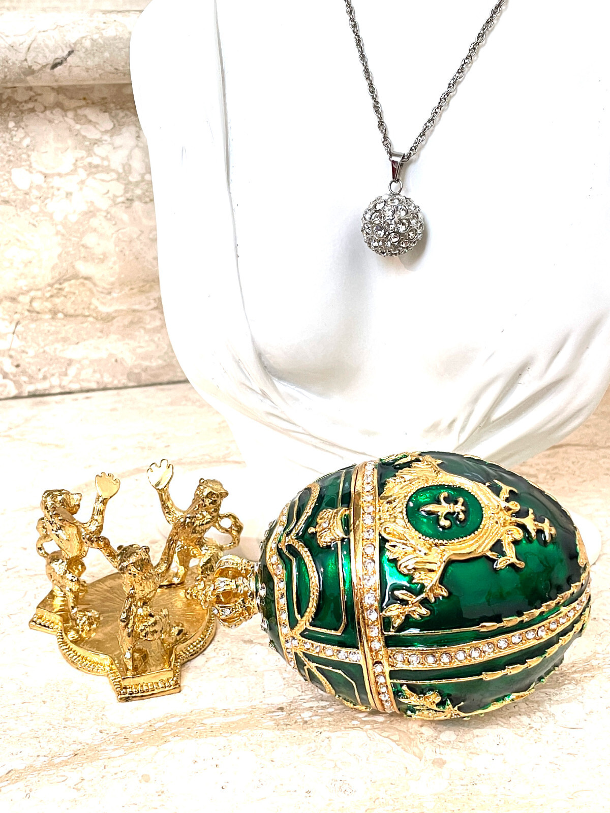 Emerald Faberge Egg Imperial Royal Faberge Egg Trinket Box PLUS Diamond ...
