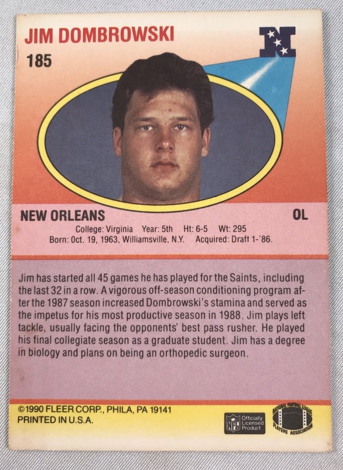 1990 Fleer #185 Jim Dombrowski RC New Orleans Saints NFL Great Old ...