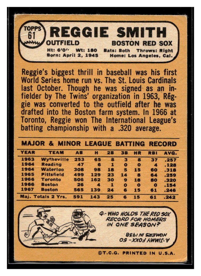 1968 Topps #61 Reggie Smith | eBay