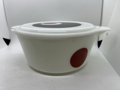 1971 Moon Deco Bowl Pyrex #475-B Casserole Dish Lid White Red Black ...