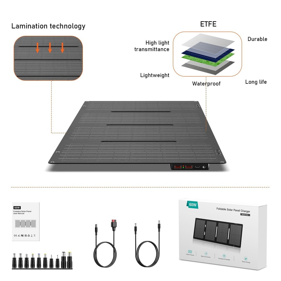 Portable Solar Panel 60W Foldable Solar Charger with DC/USB C/USB A ...
