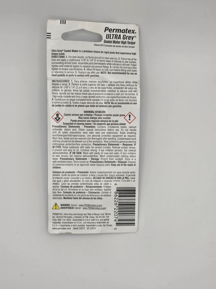 Permatex Gasket Making Compound 22074; Ultra Grey 0.5oz Squeeze Tube ...
