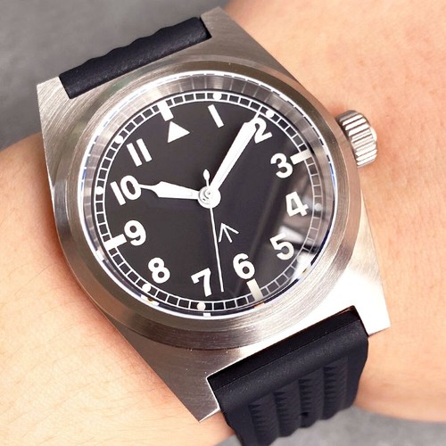 Brushed Military 38mm Tandorio Black Dial Japan NH35 Pilot Automatic ...