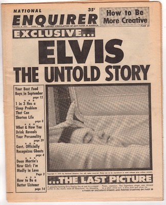 Elvis Presley Newspaper The Last Picture NATIONAL ENQUIRER Fair ...