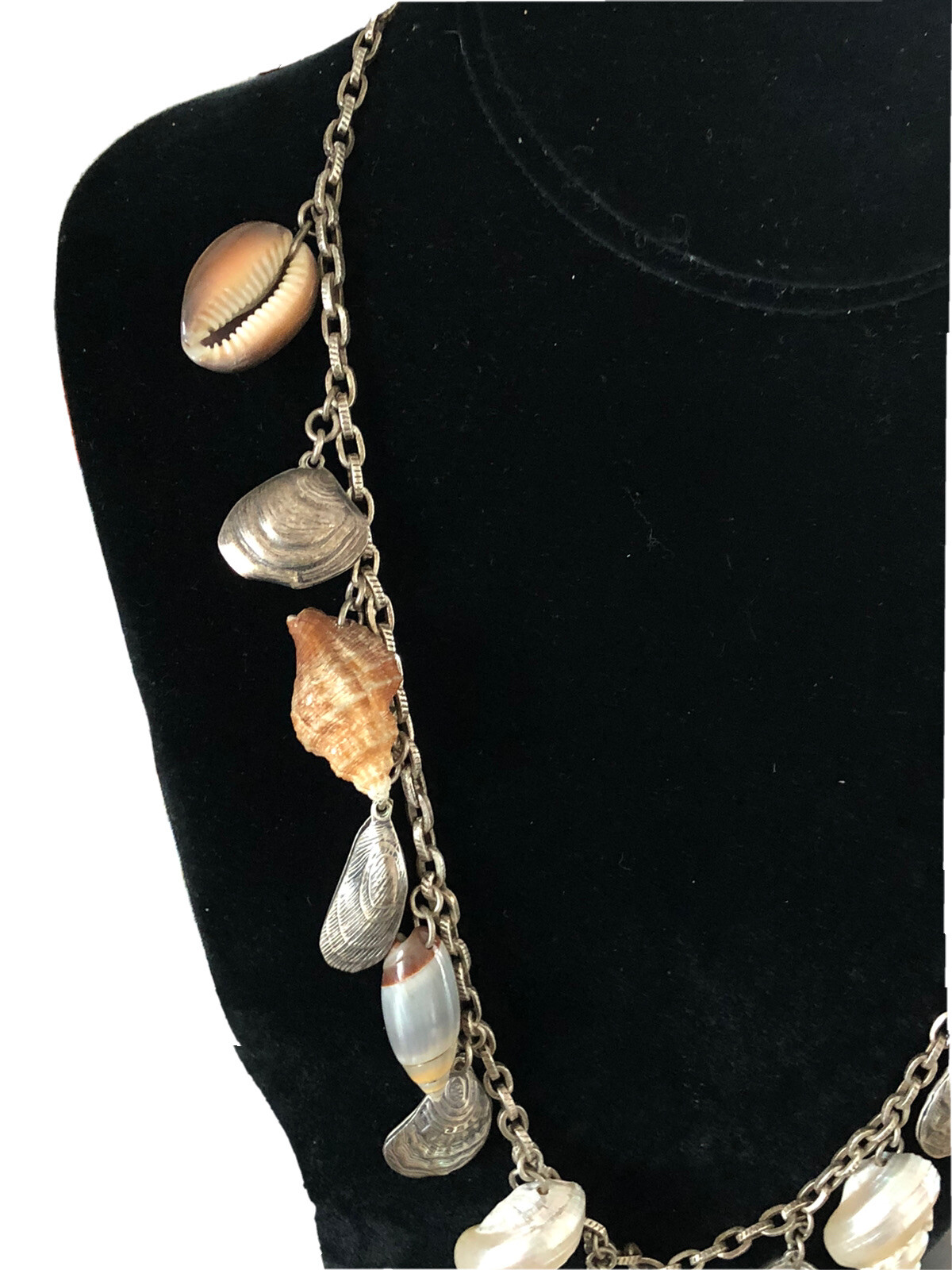 ILARIA PERU STERLING SILVER NECKLACE 925 SEASHELL SHELL BIB CHARM CHAIN ...