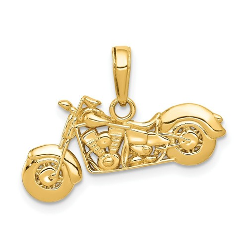14k Yellow Gold Polished Textured 3-D Motorcycle Charm Pendant | eBay