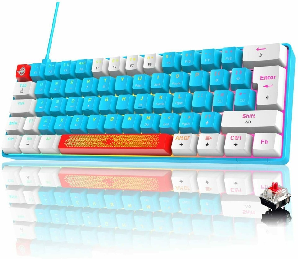 UK Layout 60% True Mechanical Gaming Keyboard 61 Keys Wired RGB Backlit ...