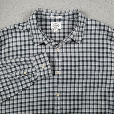 Lucky Brand Slim Fit Flannel Shirt Men XXL Grey Plaid Long Sleeve ...