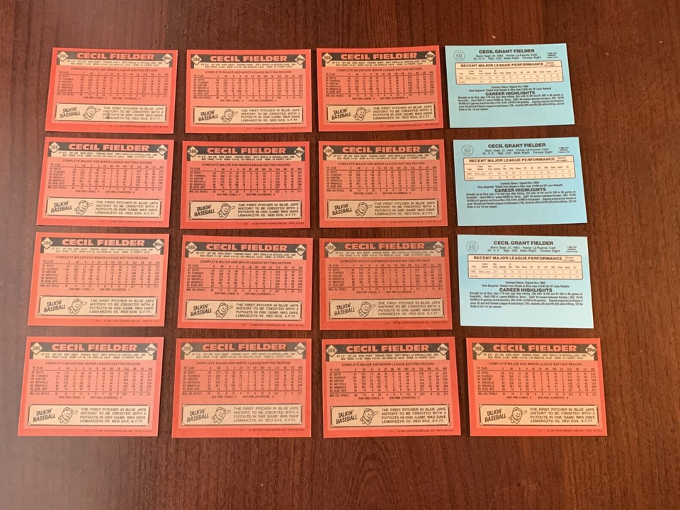 Lot Of 16 Cecil Fielder 1986 Rookie Cards (RC) Topps and Donruss ...