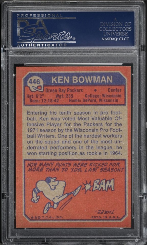 1973 Topps FB Card #446 Ken Bowman Green Bay Packers HOF PSA 9 MINT | eBay