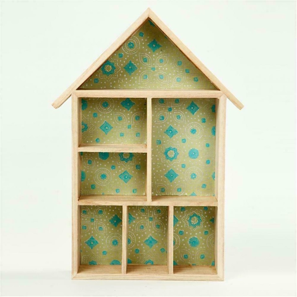 House Shaped Shelving System 7 Compartment Wooden Display Shelves Craft ...