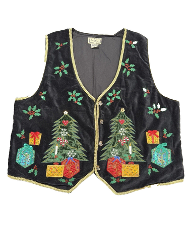 Velvet Christmas Vest Embroidered Trees Gifts 3X by New Directions Plus ...