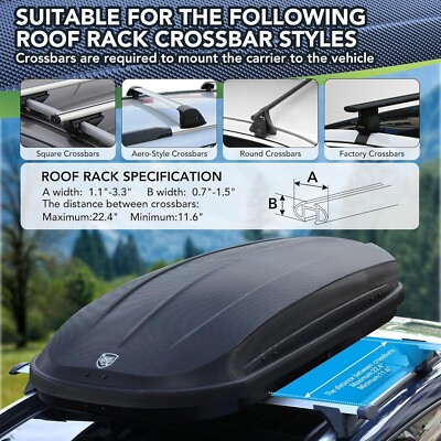 Waterproof Rooftop Cargo Box Car Top Cargo Carrier Roof W/ Key Mount ...