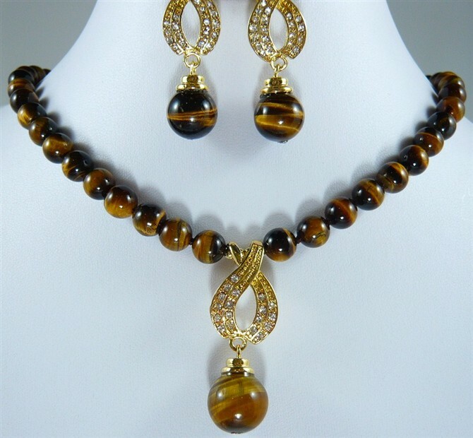 Genuine Yellow Tigereye Tigers Eye 18KGP Crystal Pendant Necklace ...