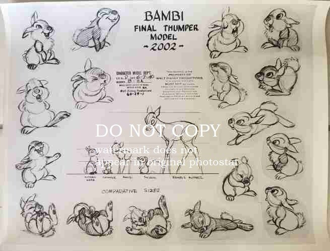 Original Disney Photostat Model Sheet - Bambi Thumper Final 1940 - Rare ...