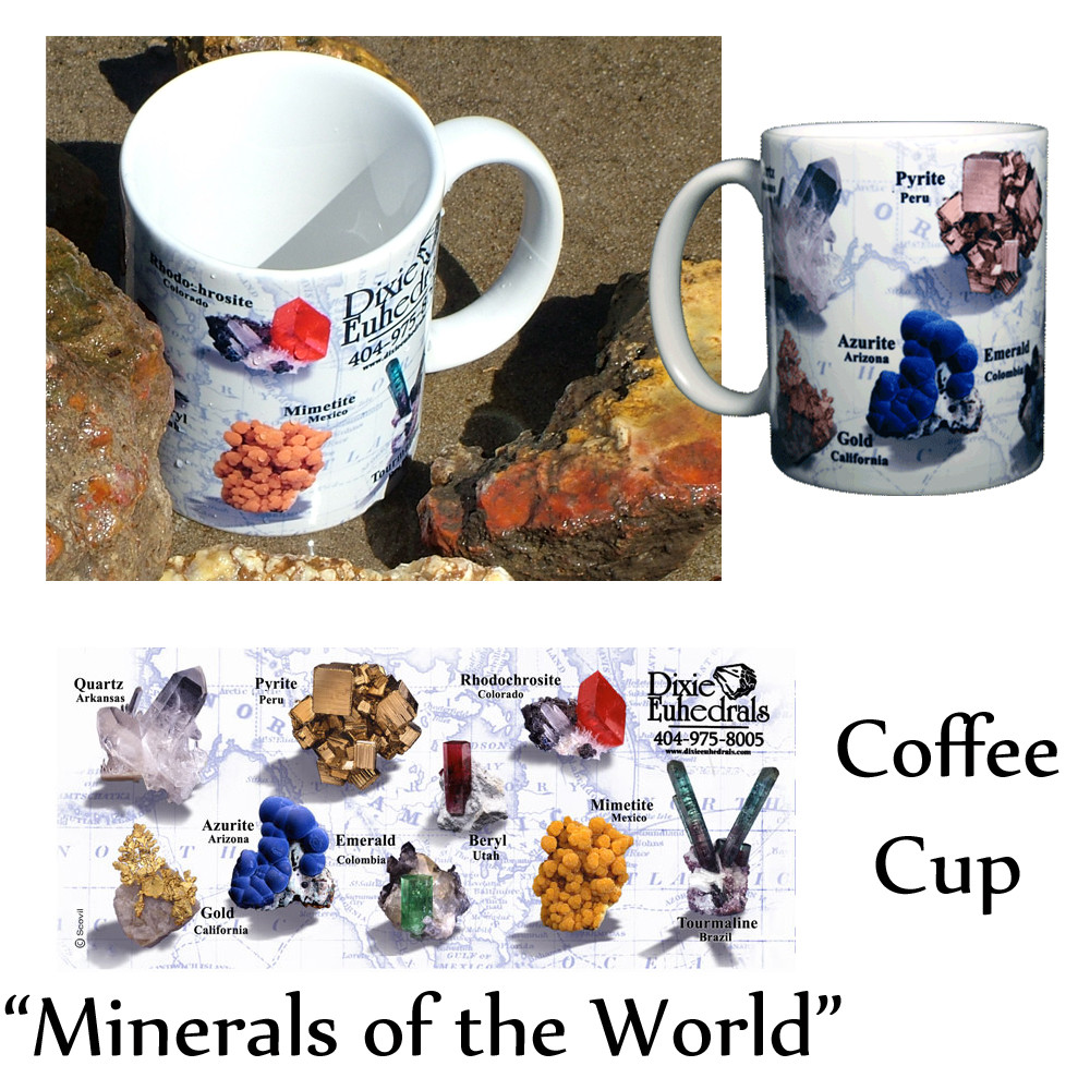 GEMSTONE Coffee mug cup crystals minerals tourmaline fluorite emerald ...