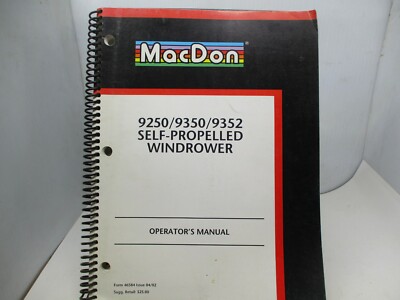 MacDon 9250 9350 9352 Self Propelled Windrower Owners Operators Manual ...