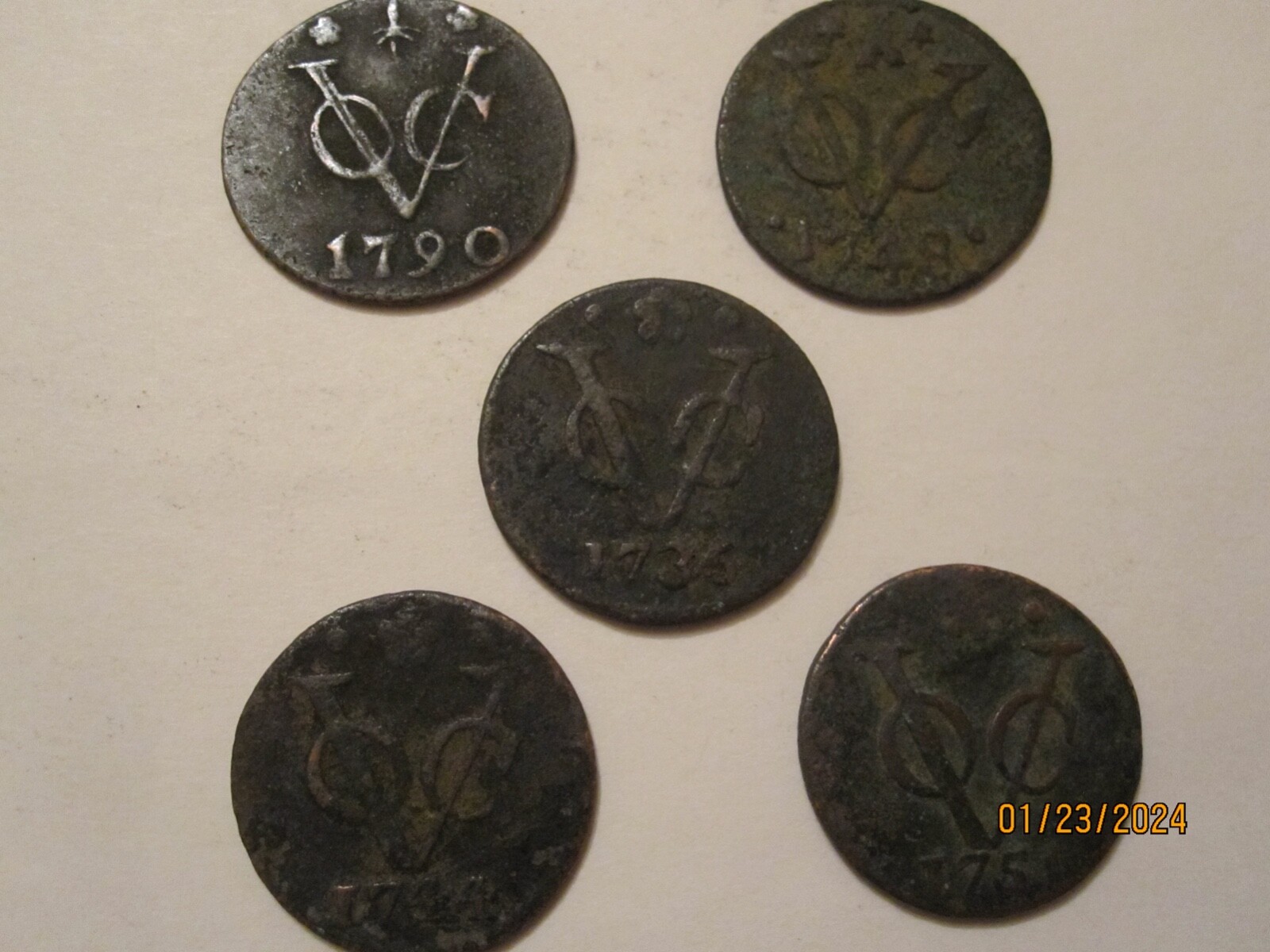 VOC DUTCH EAST INDIES DUITS CEYLON,INDONESIA,MALACCA 5 COINS - La Paz ...