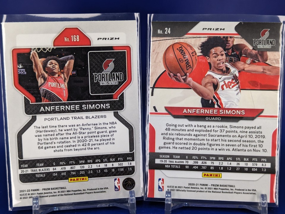Anfernee Simons 2 Card Lot 2020-21 Panini Prizm Red Ice #24 + 2021-22 ...