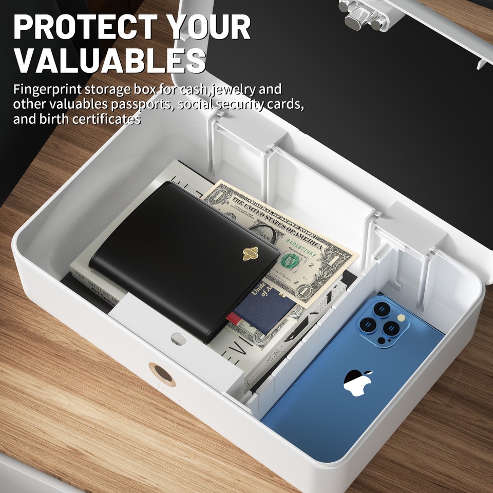 Biometric Fingerprint Storage Box Cash Jewelry Watch Phone Security ...