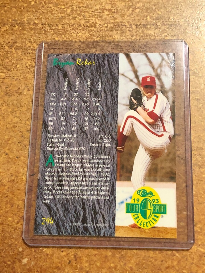 1993 Classic Four Sport Baseball # 294 Bryan Rekar RC | eBay