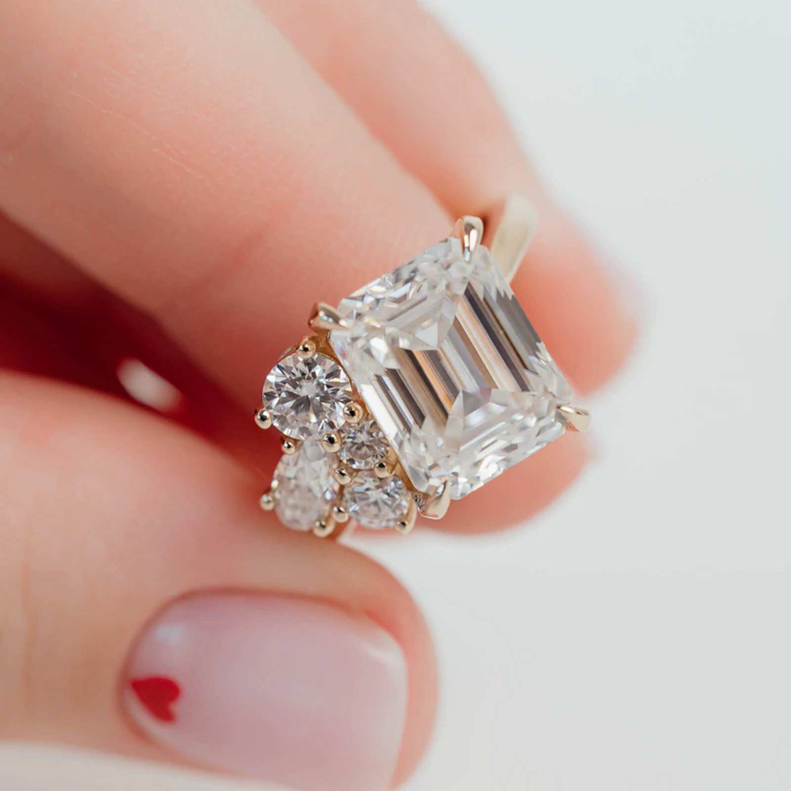 2.20 Ctw Emerald Cut Cluster Moissanite Engagement Ring Wedding ...