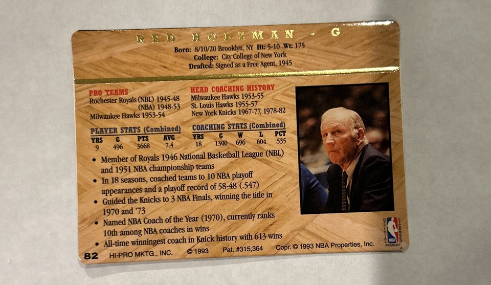 1993 Action Packed Hall of Fame Red Holzman #82 Rochester Royals | eBay