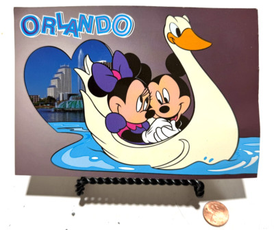Vintage Disney Mickey And Minnie Mouse In A Swan Boat Orlando Postcard ...