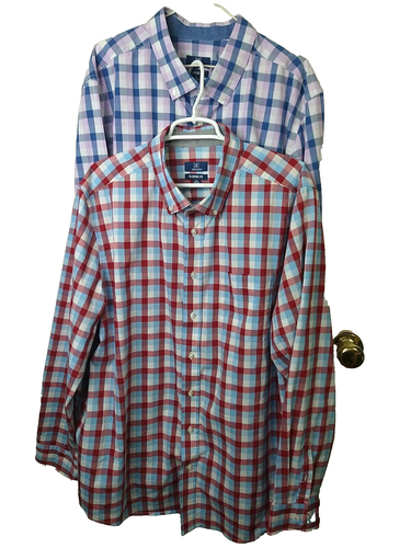 George Men's 50/52 Shirt Button Collared Check Long Sleeve Classic Fit ...