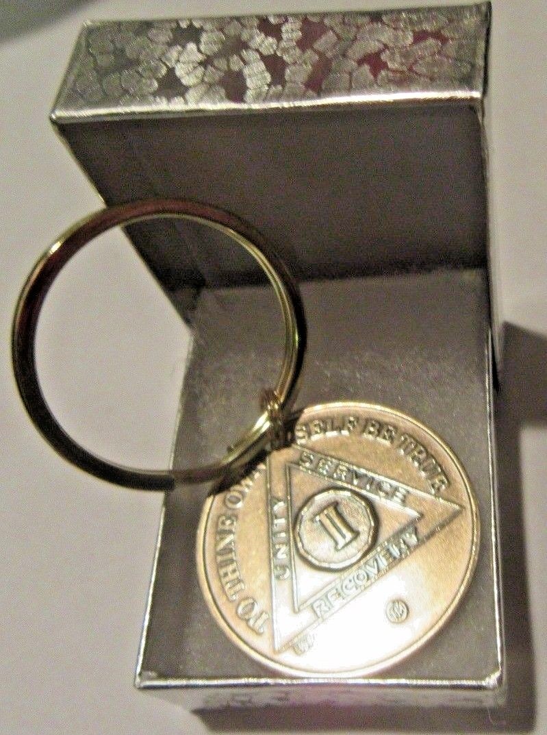 Alcoholics Anonymous AA 2 Years Keychain Bronze medallion coin Token ...