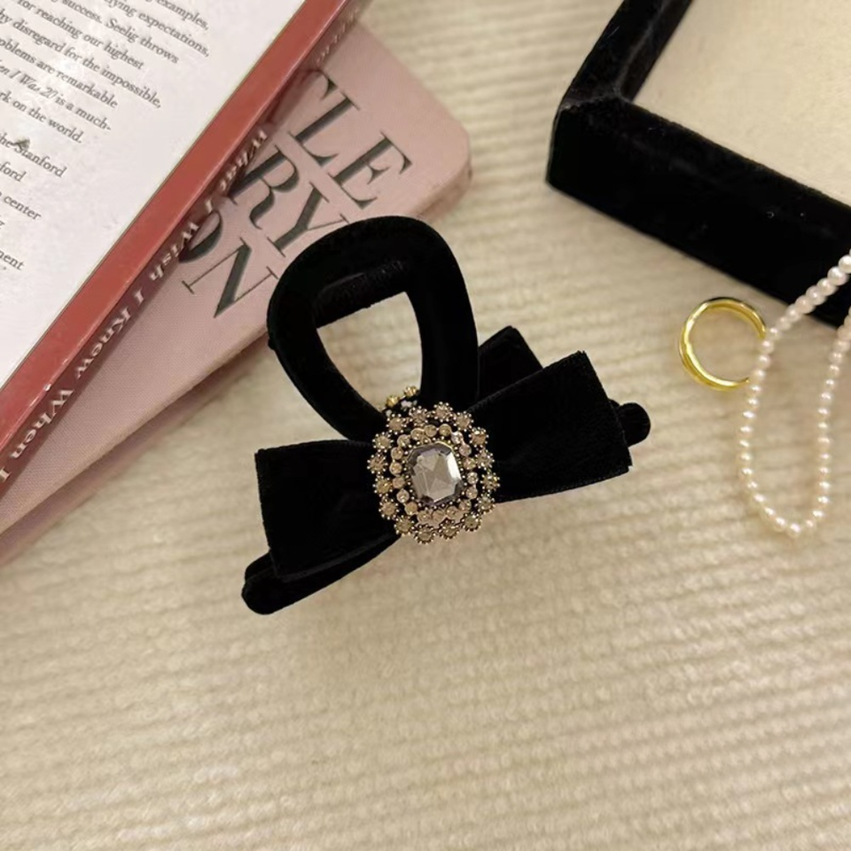 Half Up Hair Clip Velvet Rhinestone Bow Korean Style for Women Summer ...