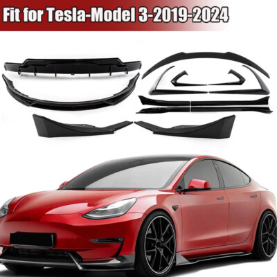 Front+Rear Bumper+Rear Spoiler+Side Skirts For 17-23 Tesla Model 3 Full ...