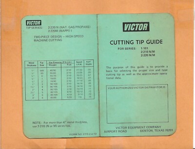 VICTOR CUTTING TIP GUIDE VINTAGE ADVERTISING | eBay UK